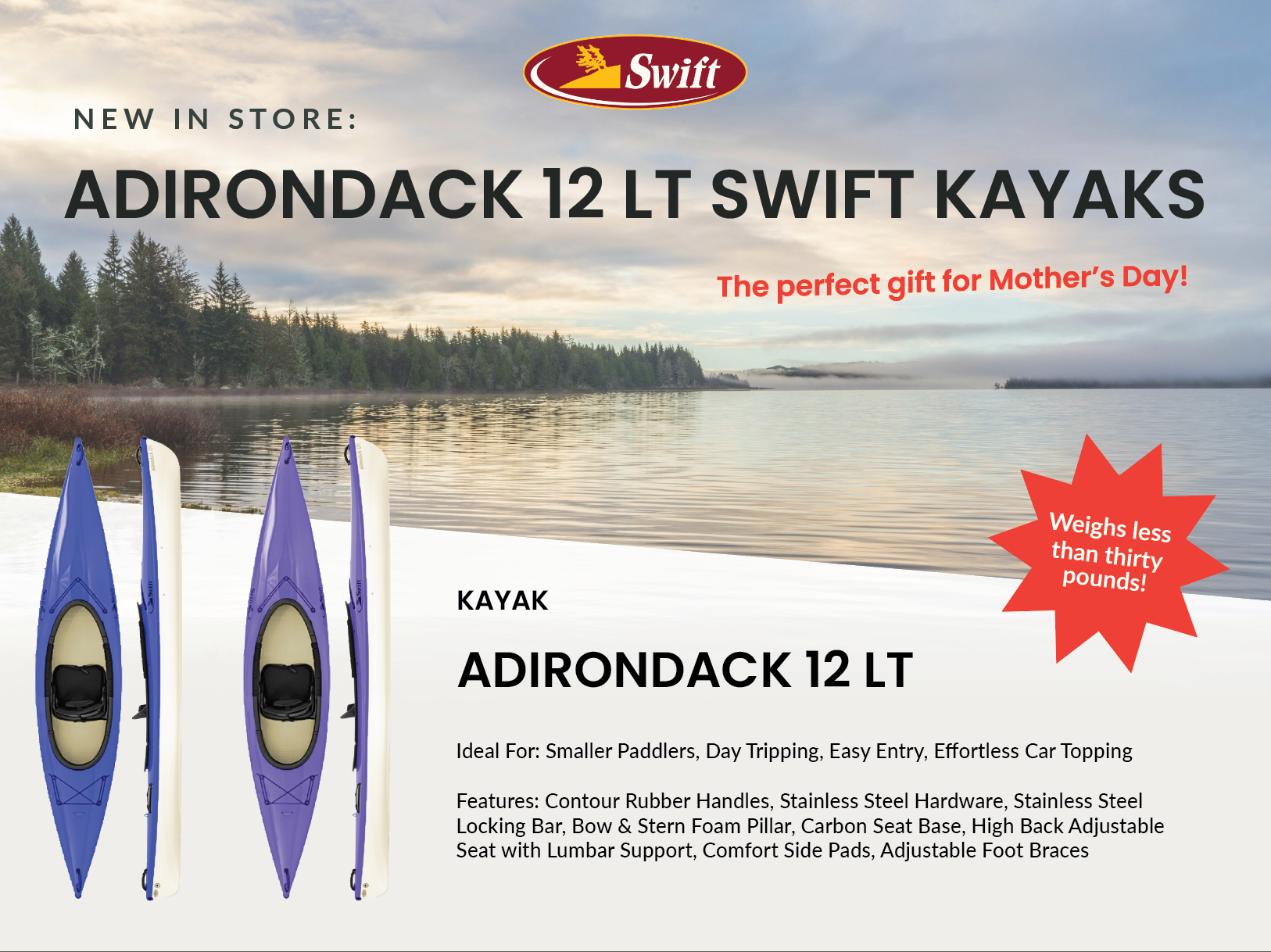 New on Broadway! Adirondack 12 LT Kayaks from Swift! – Saratoga Outdoors